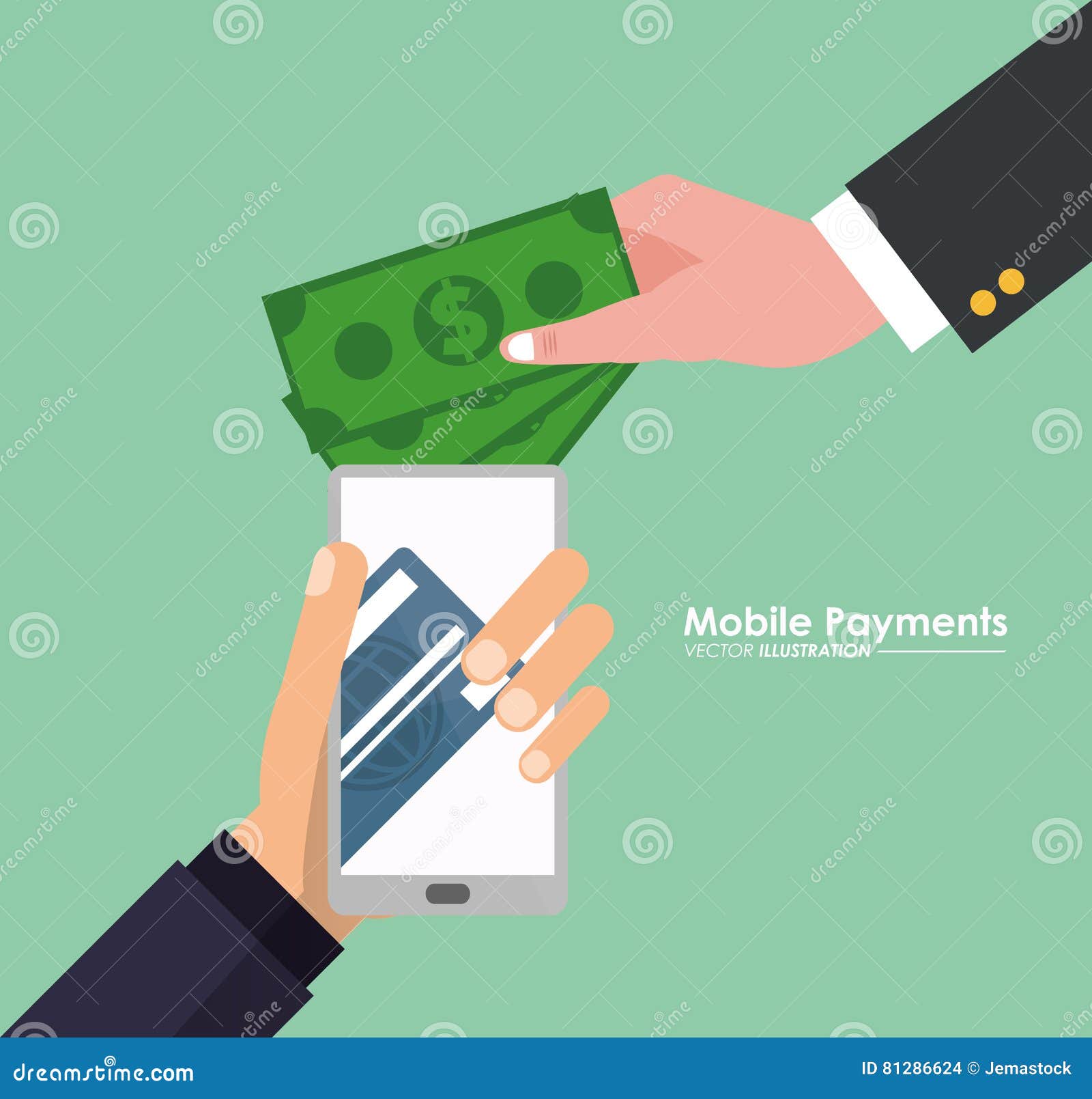 Hand Holds Smartphone Mobile Payment Money Virtual Stock Vector ...