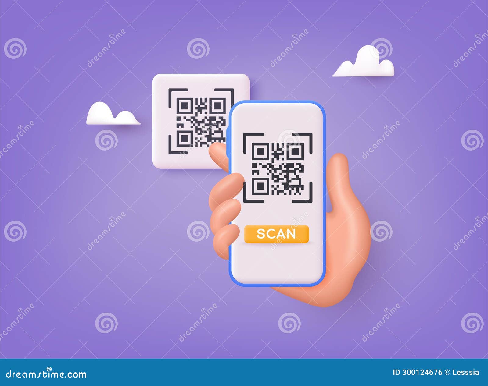Hand Holds Smartphone and Push Button To Scans Qr Code for Online ...