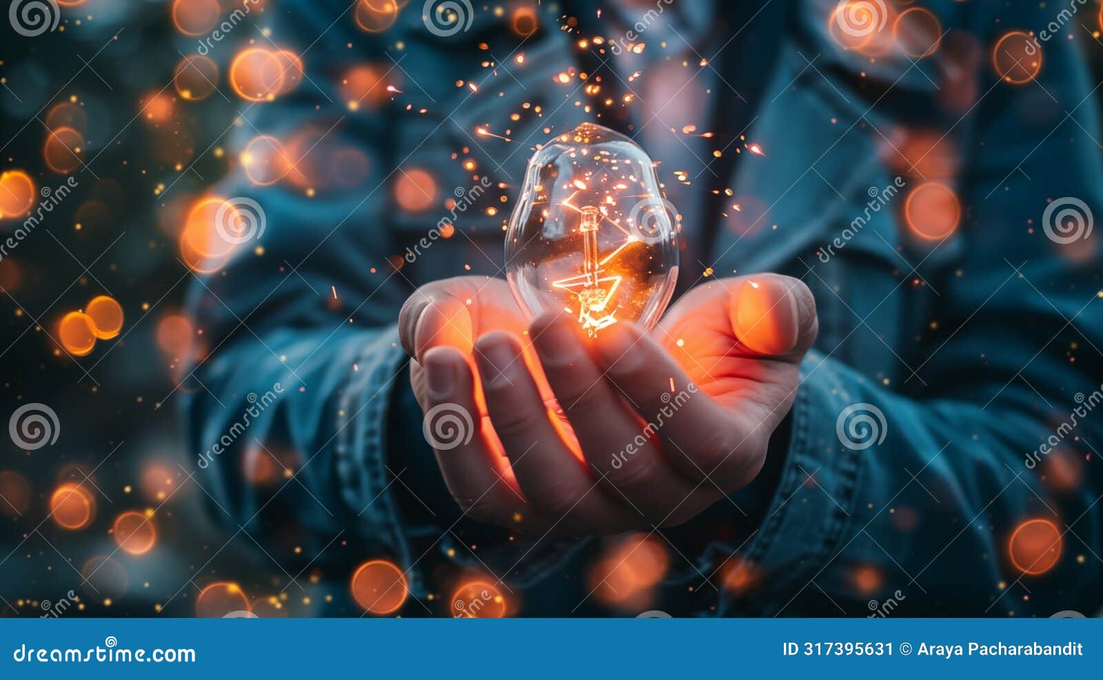 Hand Holds Sparking Light Bulb, Symbolizing Creativity, AI Generated Stock Illustration ...
