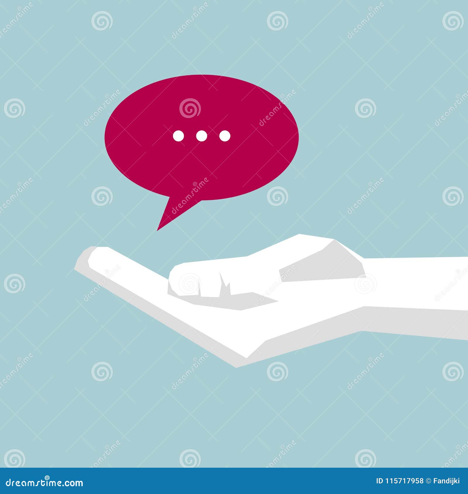A Hand Holds Speech Bubble Icon.Hand is White,Background is Blue Stock ...