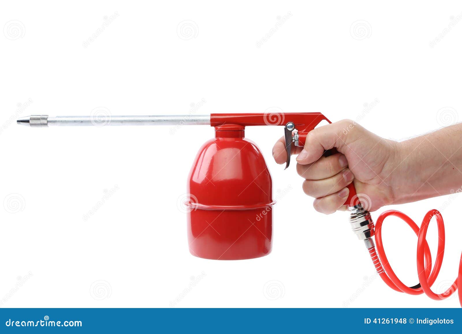 Hand Holds Spray Gun with Plastic Spring. Stock Photo - Image of shape ...
