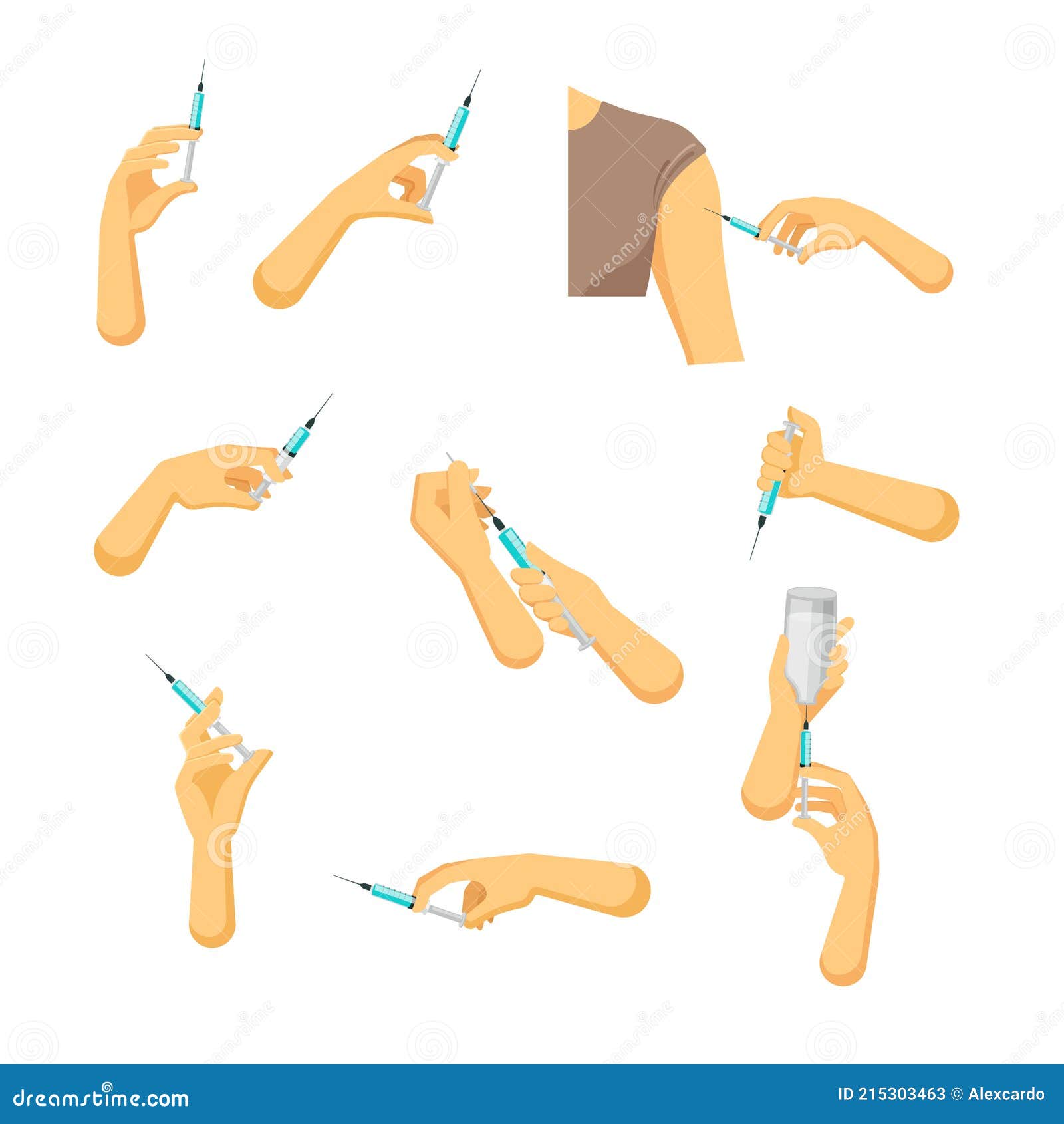 Hand Holds Syringe and Vaccinates Set. Positions for Correct Injection ...