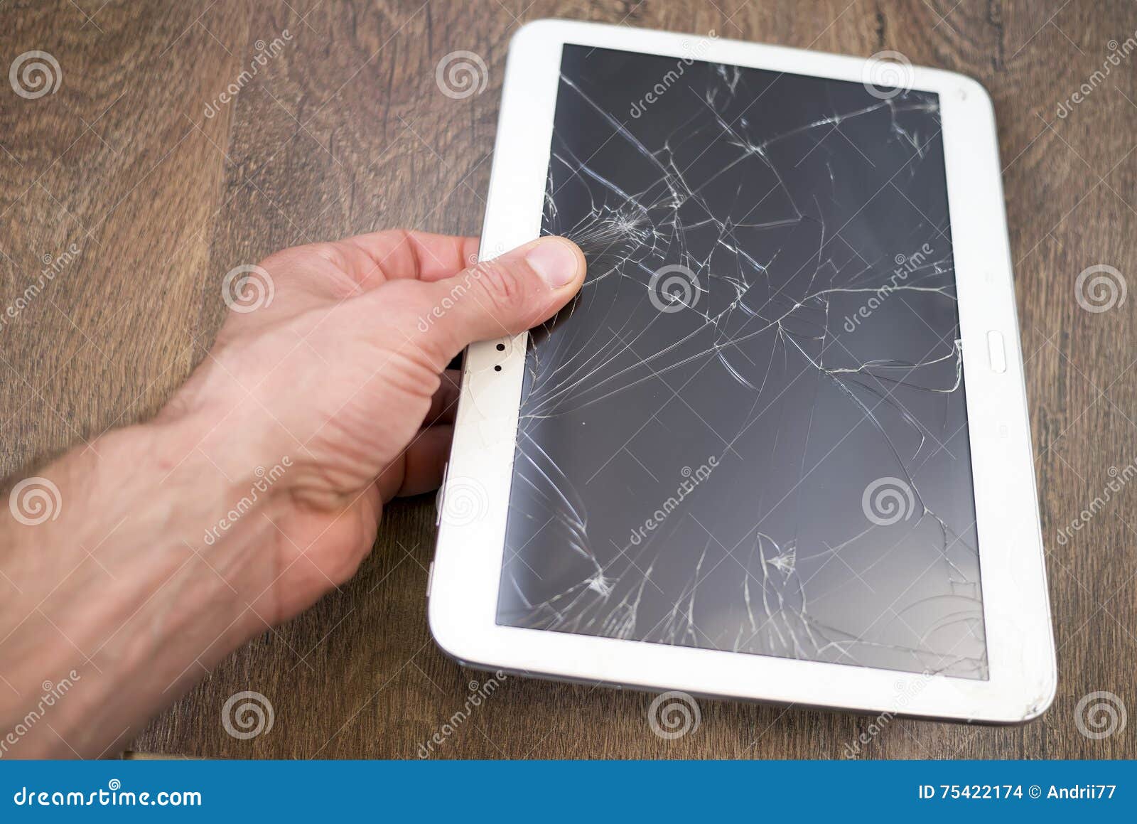 Hand Holds Tablet PC with Broken Touchscreen Stock Photo - Image of ...