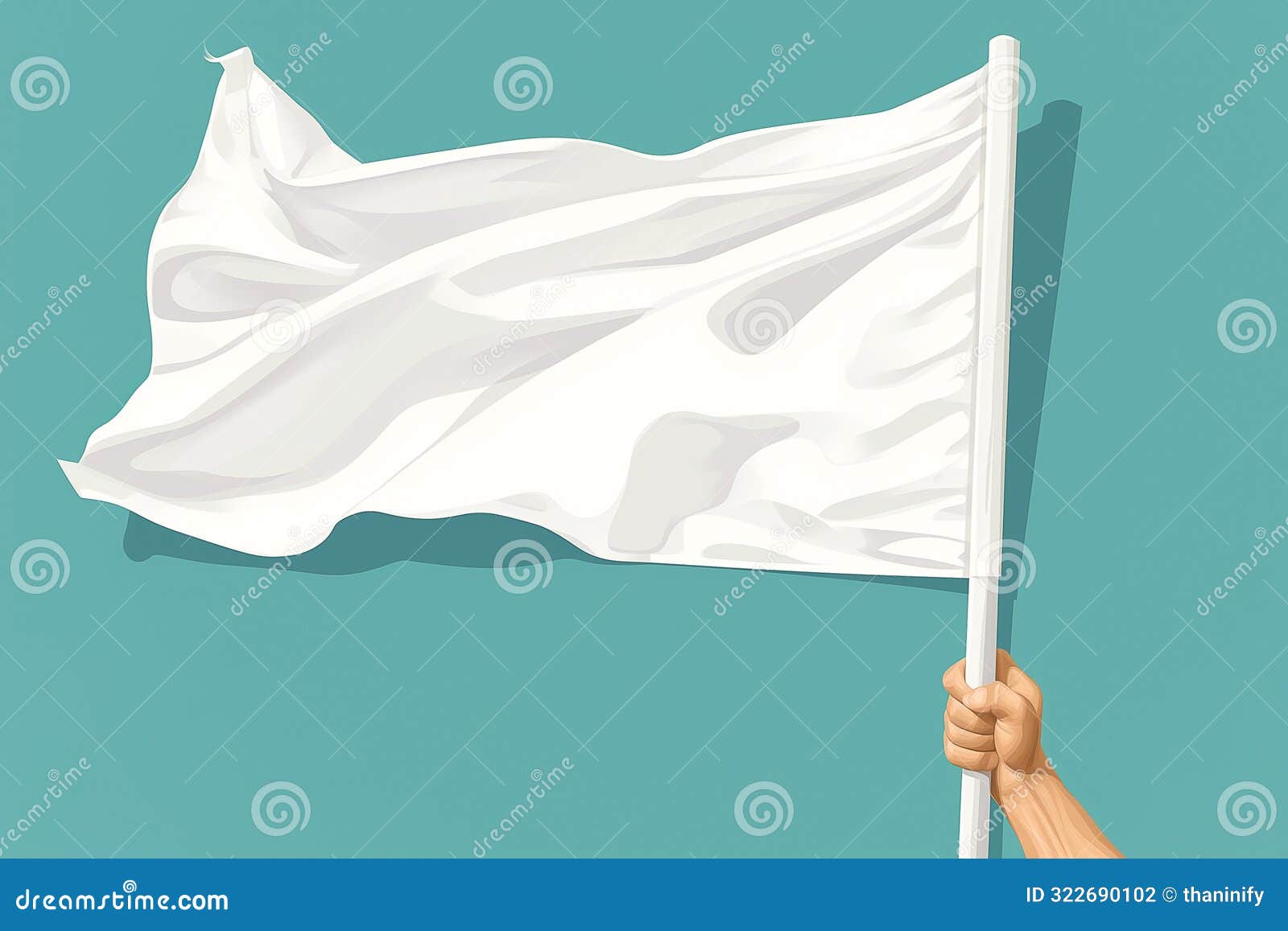 A Hand Holds a White Flag Waving in the Wind Stock Illustration ...