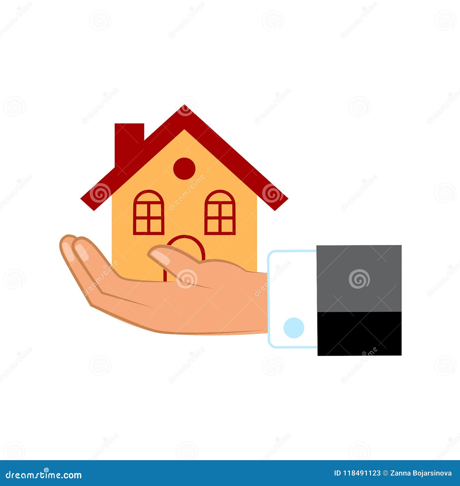 Hand with home symbol. stock vector. Illustration of exchanging - 118491123