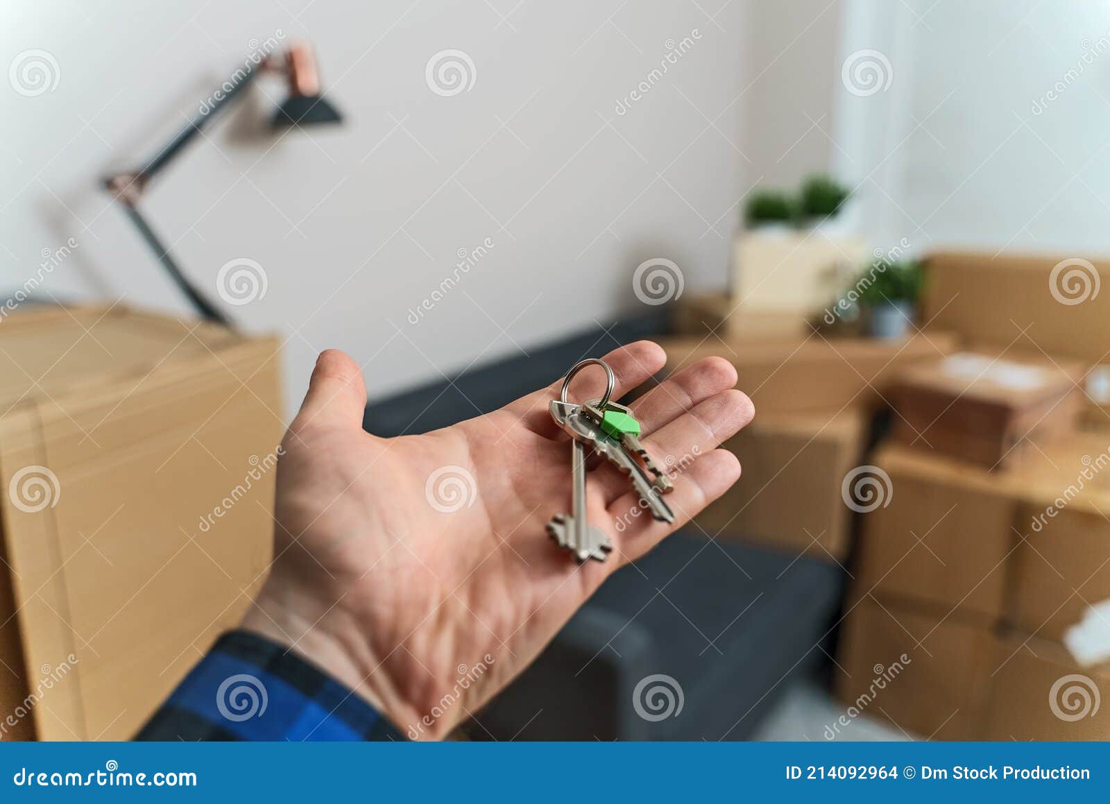 Hand with house key. stock photo. Image of delivery - 214092964