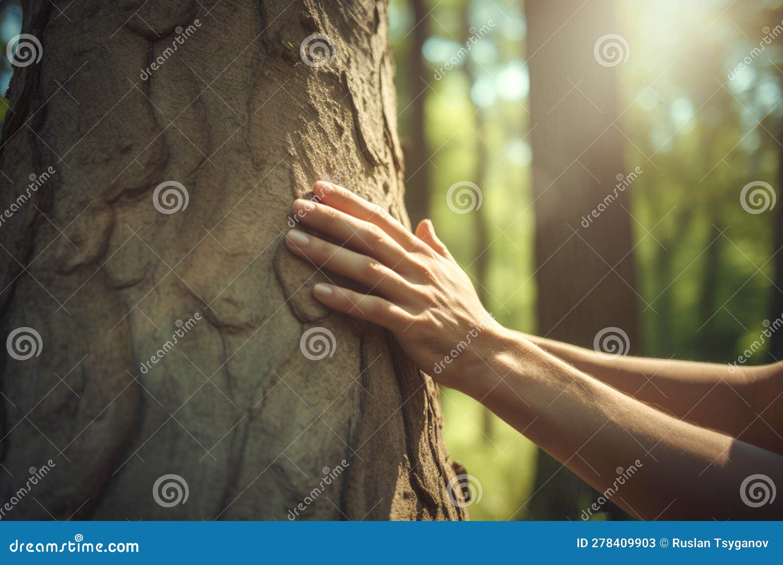 Hand Hugs a Tree Trunk in the Forest. Concept for Protection Against ...
