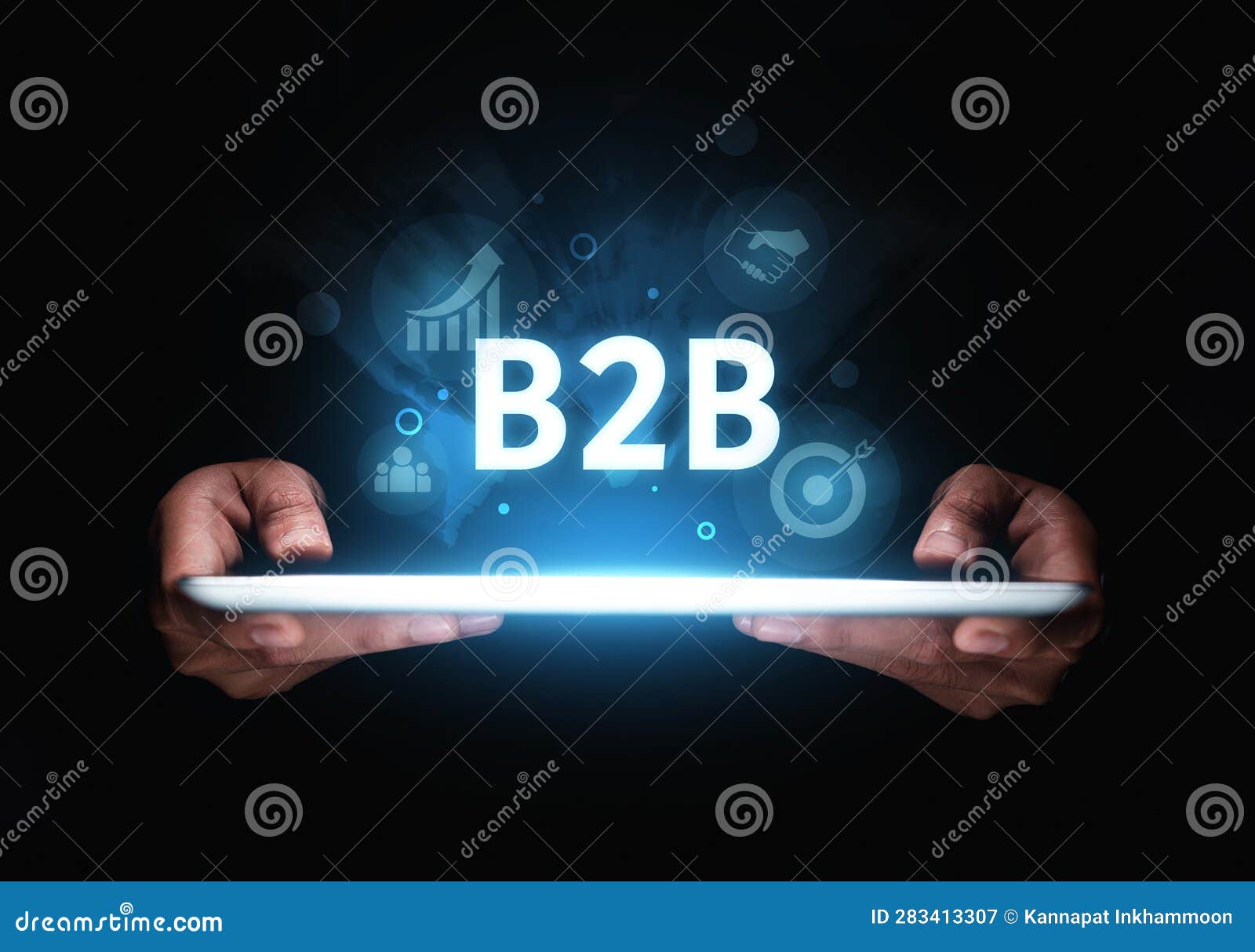 Hand of Human Holding Tablet with B2b Icon Stock Image - Image of ...