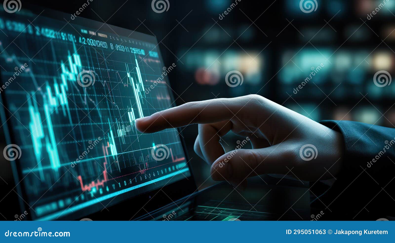 The Hand of a Human is Pressing the Stock Market Interface Stock ...