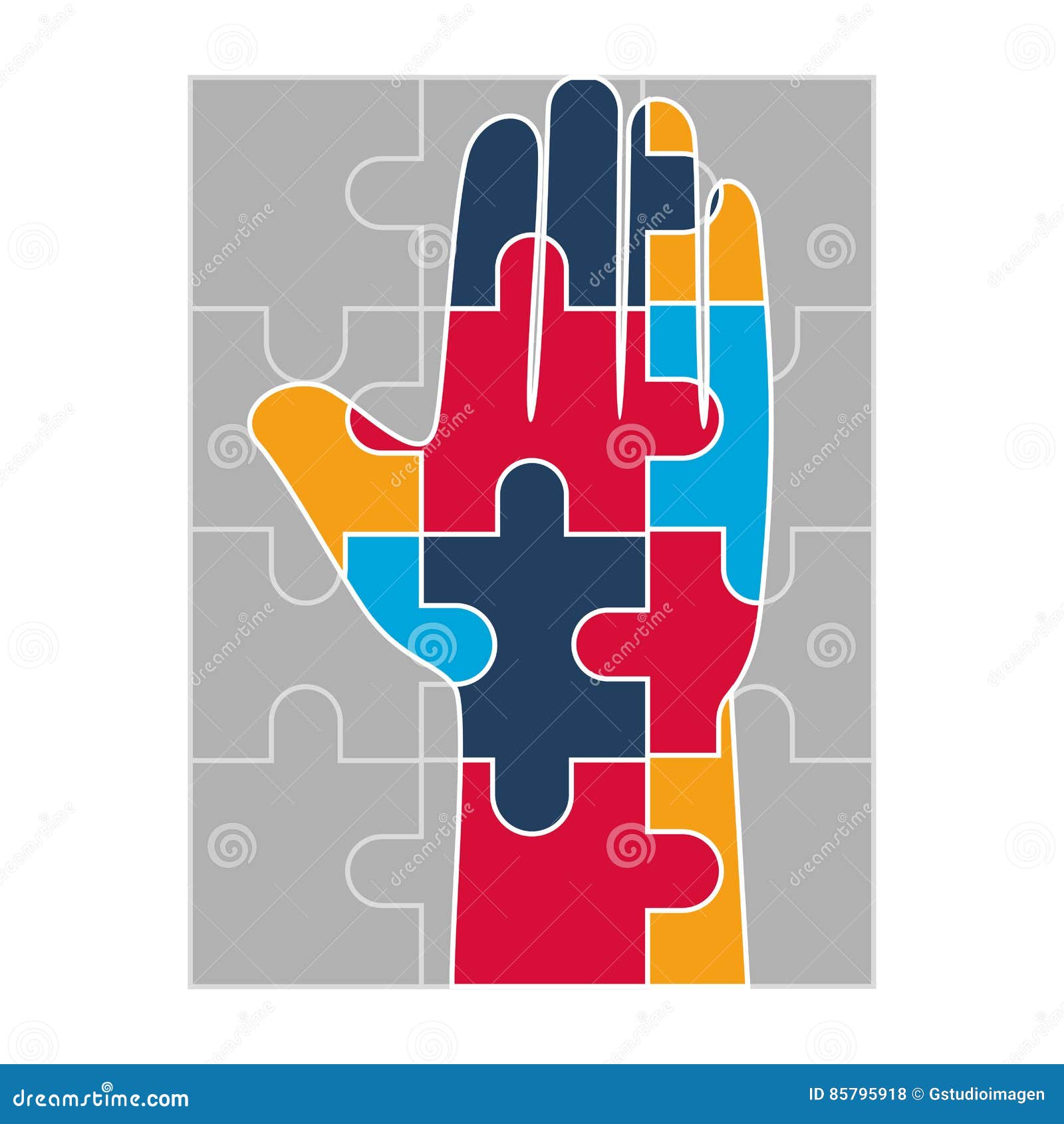Hand Human with Puzzle Game Pieces Isolated Icon Stock Vector ...