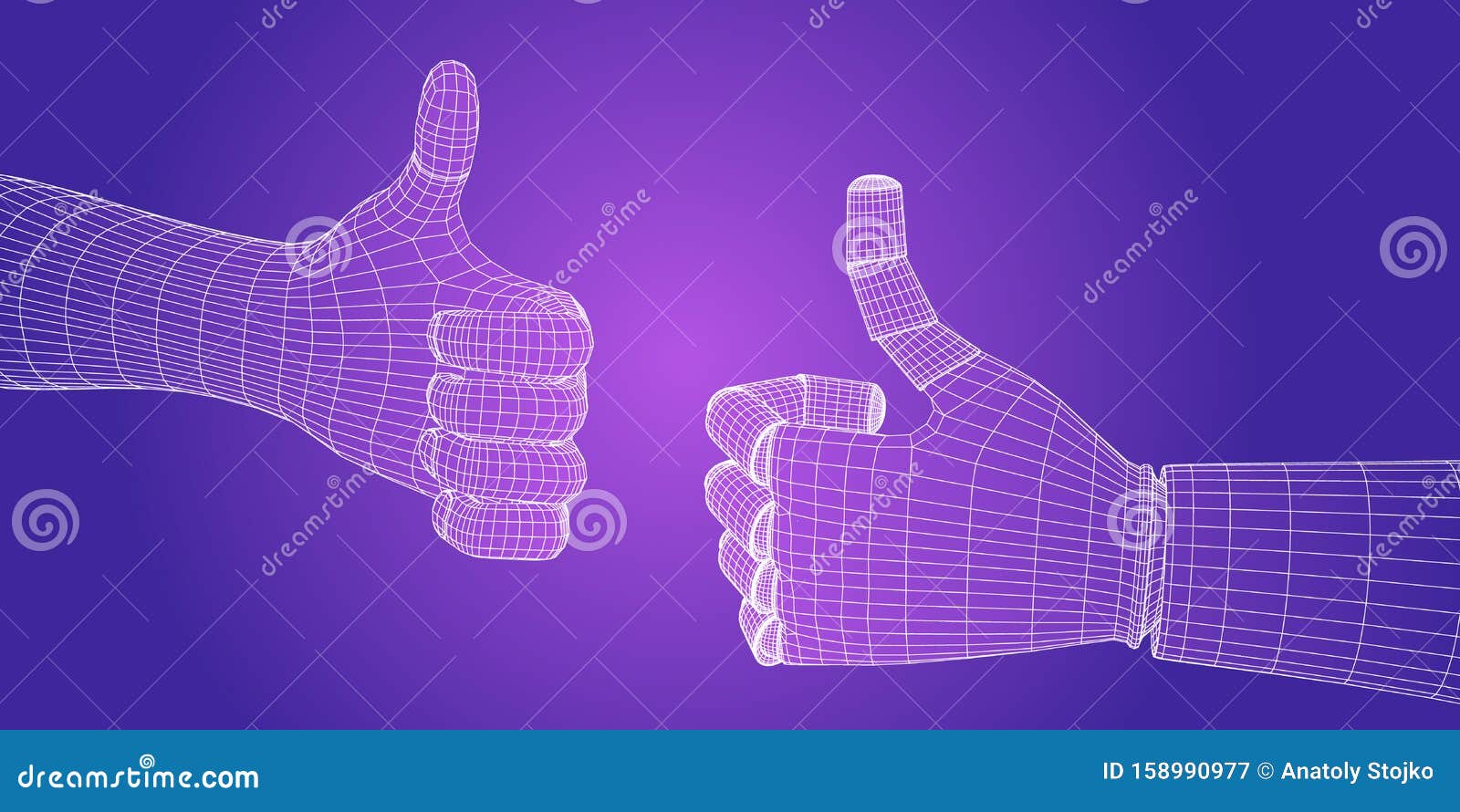 Hand Human and Robot Thumb Up Thumbs. Science and Technology Concept ...