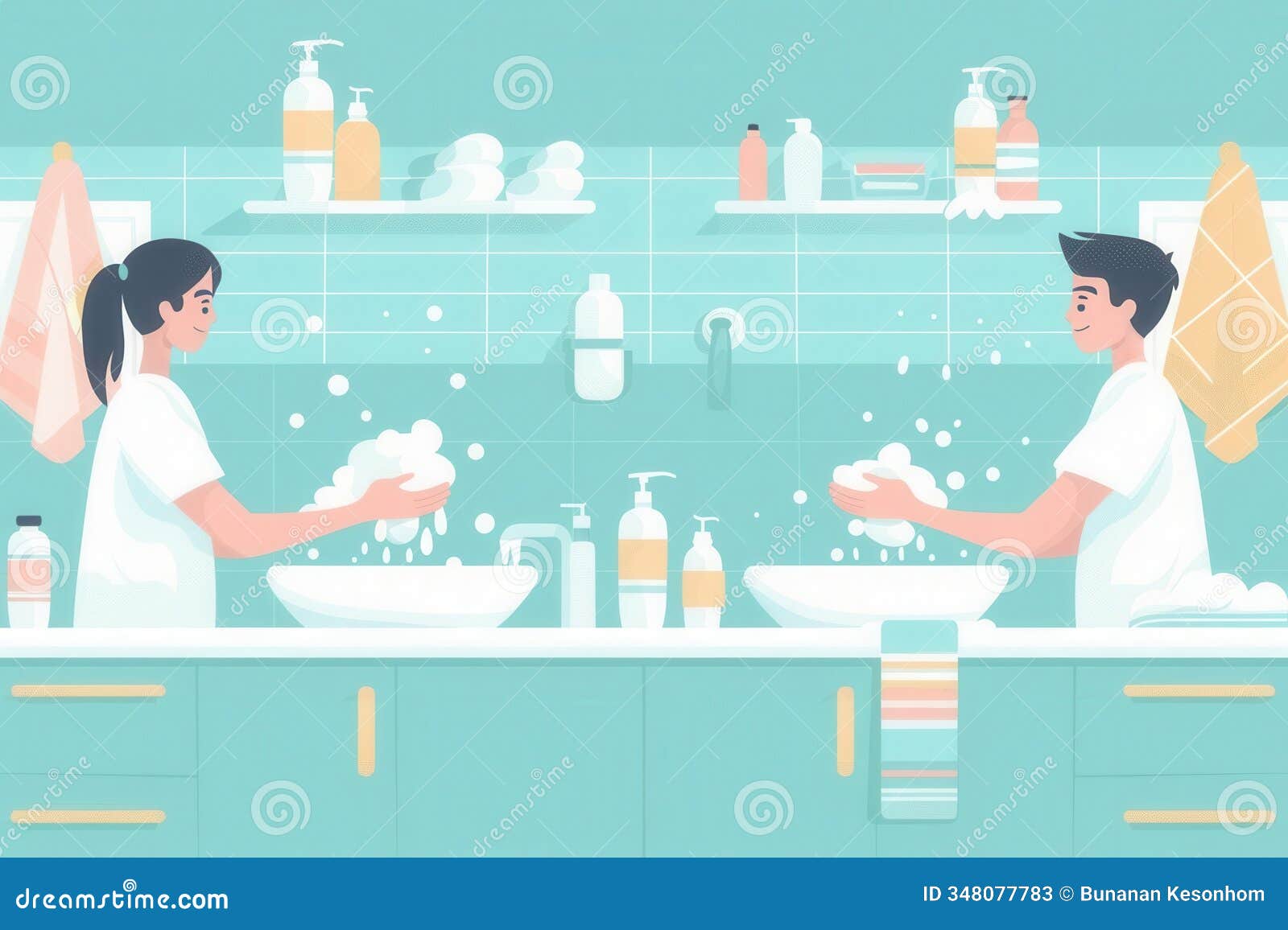 Hand Hygiene, People Washing Hands, Flat Design Illustration Stock ...