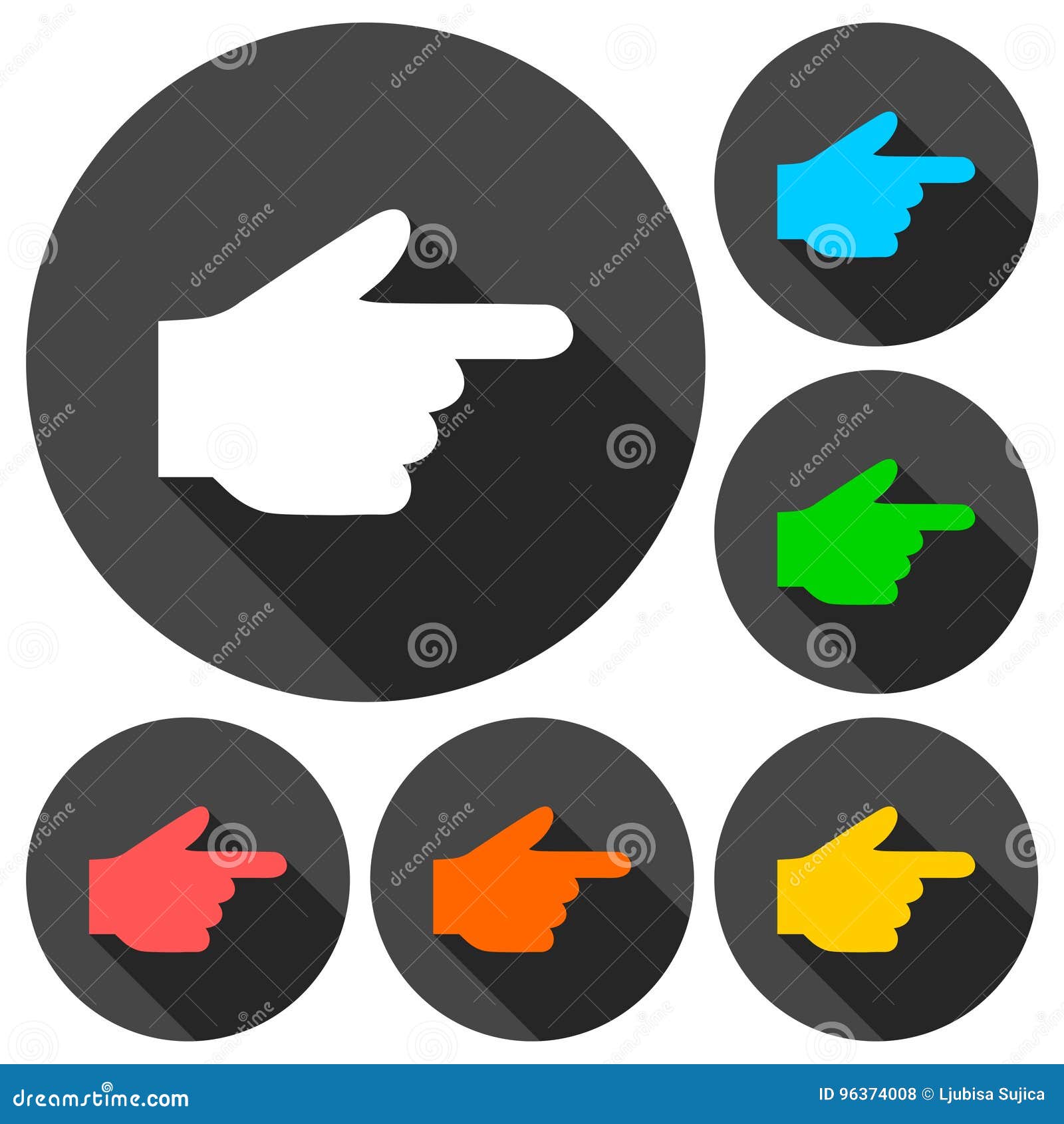 Hand Icon, Hand Cursor Icons Set with Long Shadow Stock Vector ...