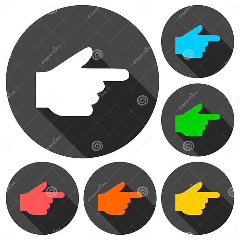 Hand Icon, Hand Cursor Icons Set with Long Shadow Stock Vector ...