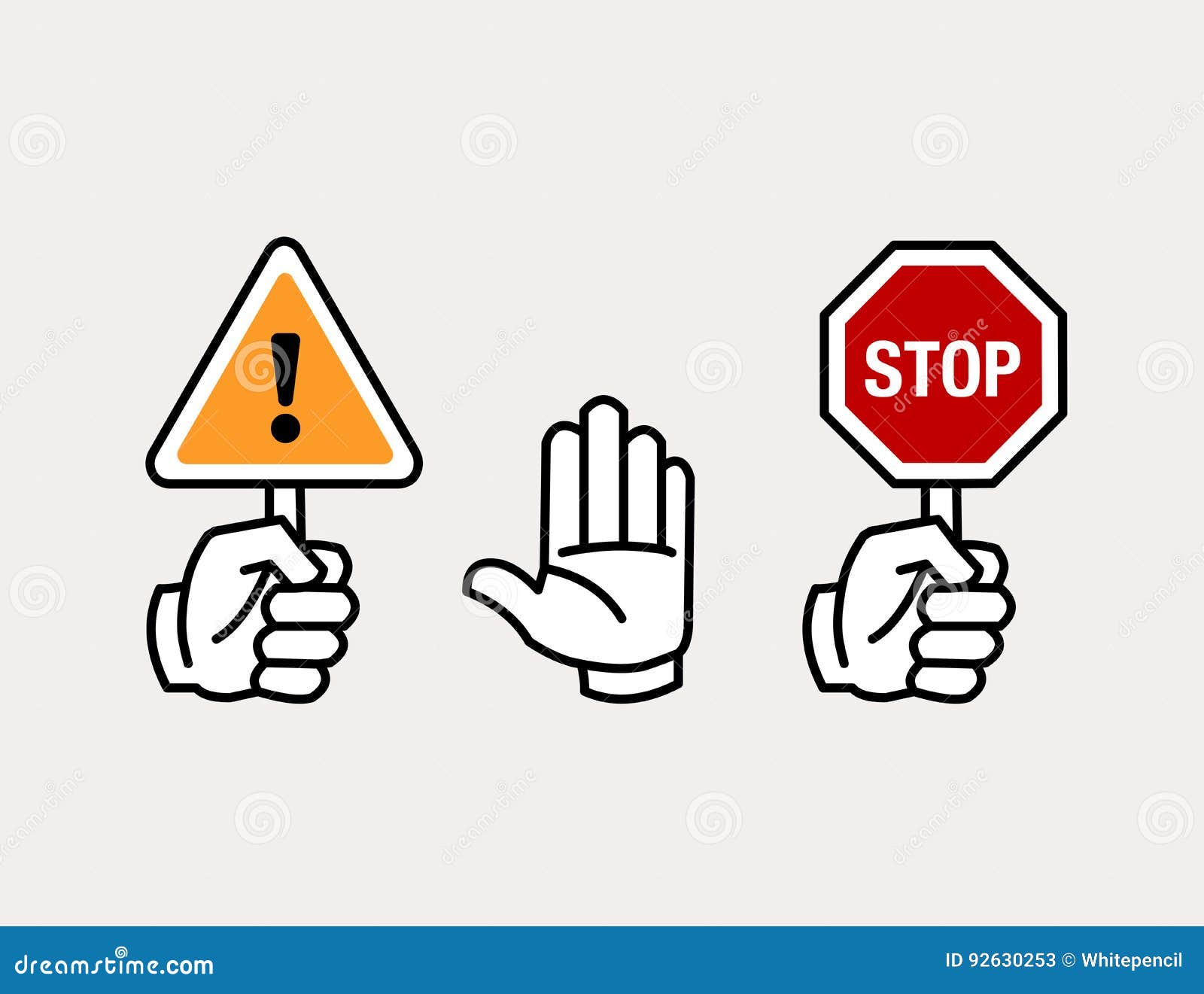 Hand Icon Holding Warning and Stop Sign Stock Vector - Illustration of ...