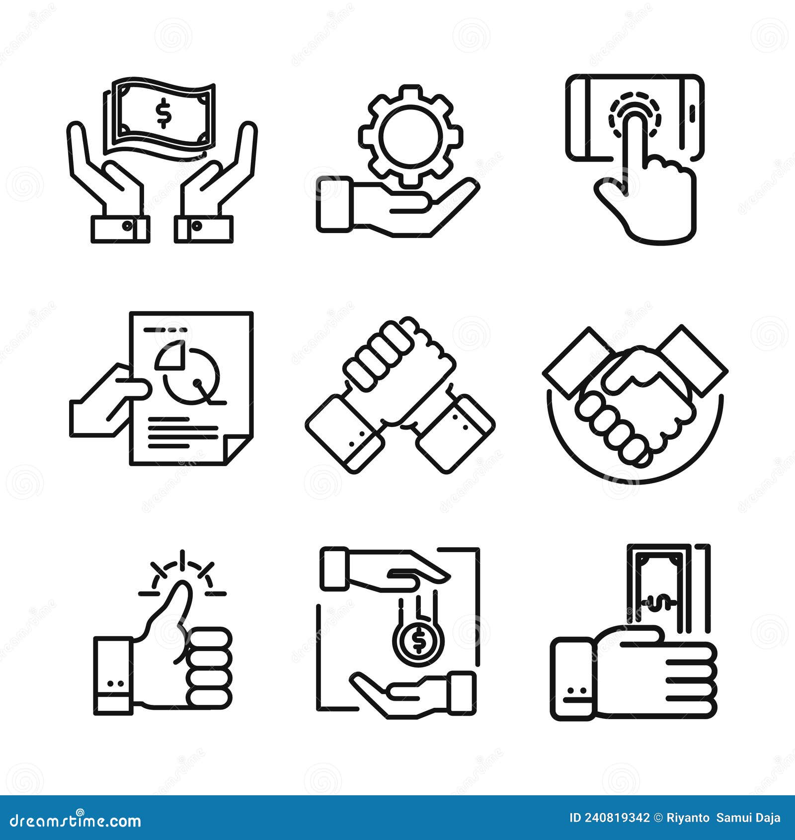 Hand Icon Set Black and White Illustration Stock Vector - Illustration ...