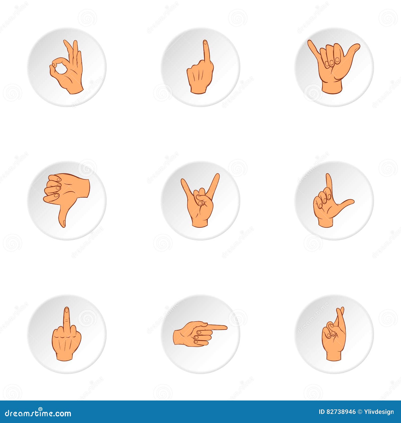 Hand Icons Set, Cartoon Style Stock Vector - Illustration of drawing ...