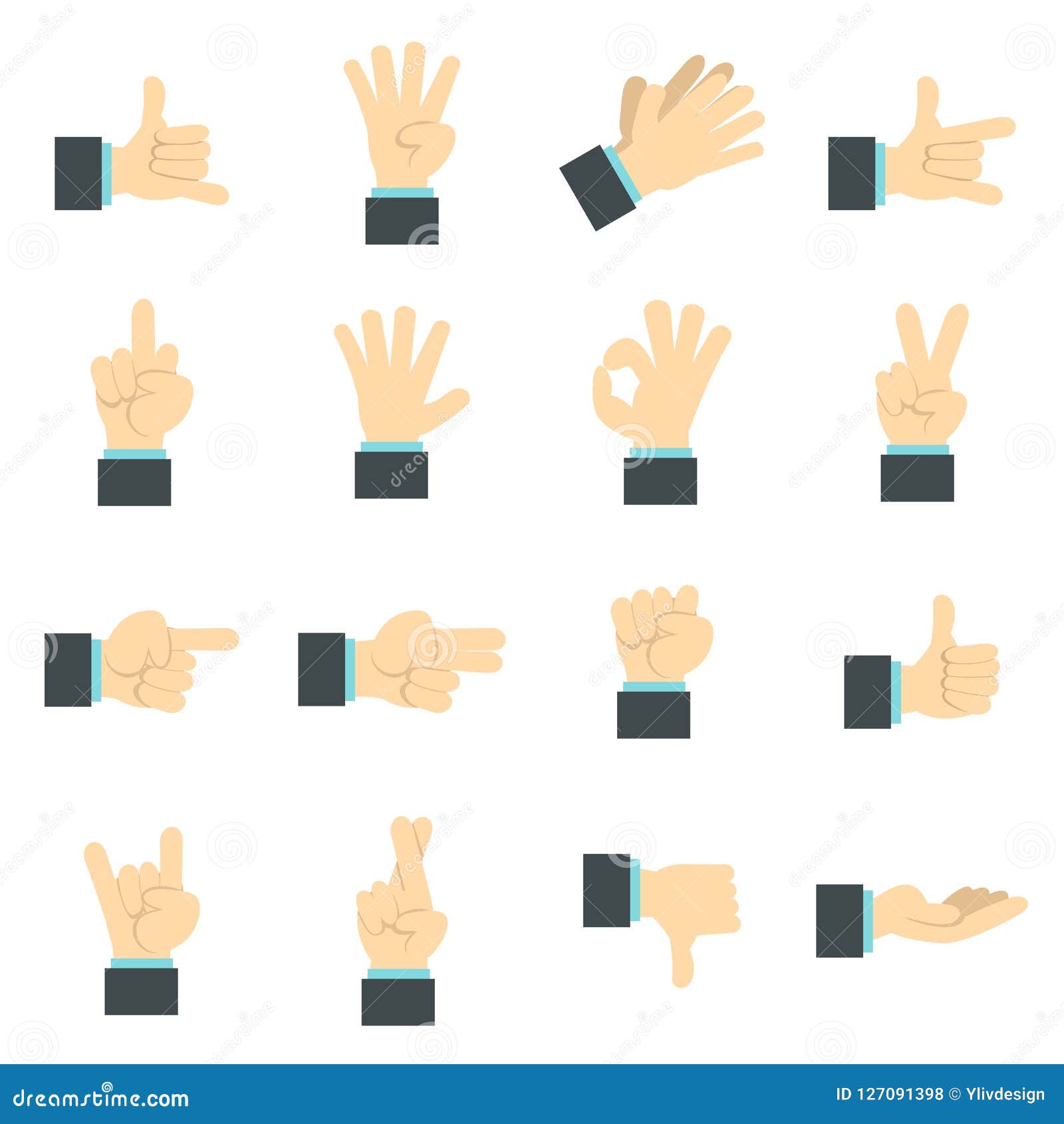 Hand icons set, flat ctyle stock illustration. Illustration of ...