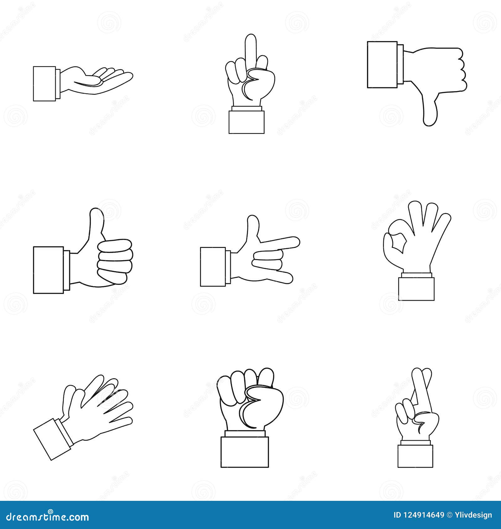 Hand Icons Set, Outline Style Stock Illustration - Illustration of hand ...