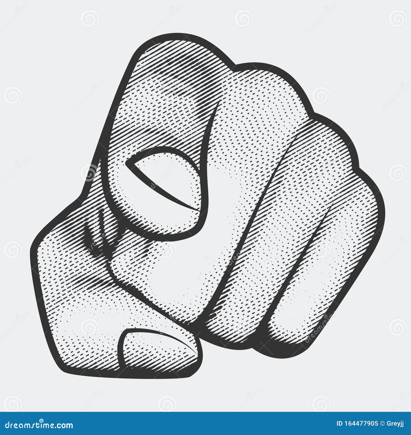 Hand With Index Finger. Line Art Drawing Hand With Forefinger Pressing ...