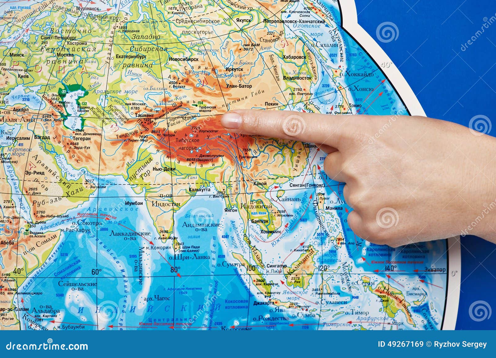 Hand Indicates Location on World Map. Stock Image - Image of shipment ...