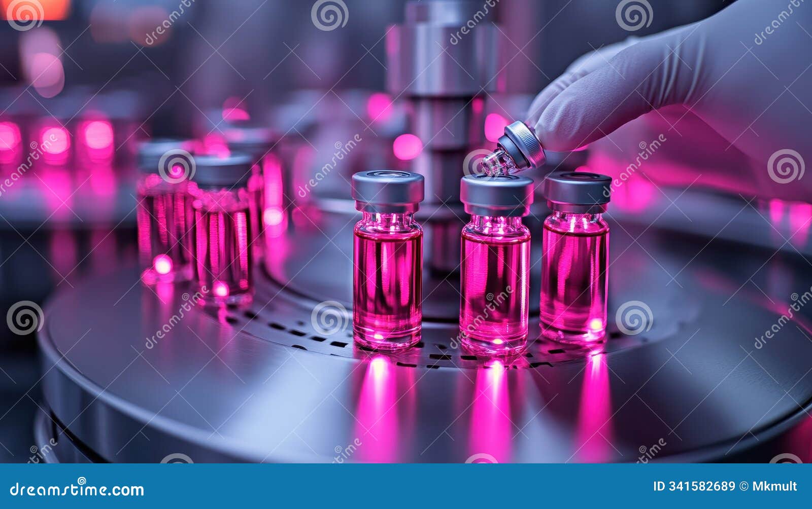 Hand Injecting a Vial with Liquid in a High-tech Laboratory Setting ...