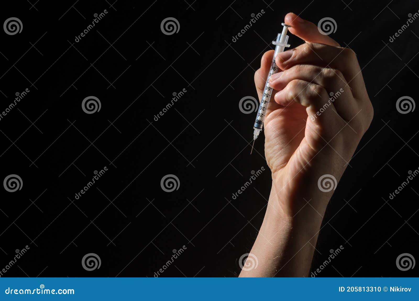 Hand with Injection Syringe on Black Background Stock Photo - Image of ...