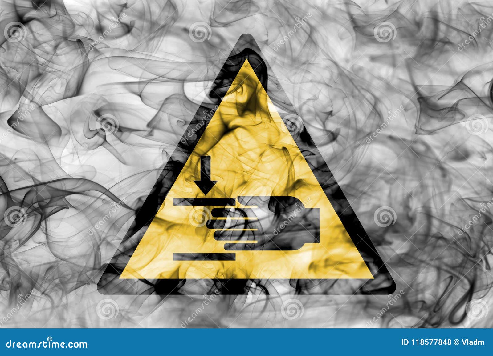 Hand Injury Hazard Warning Smoke Sign. Triangular Warning Hazard Stock ...