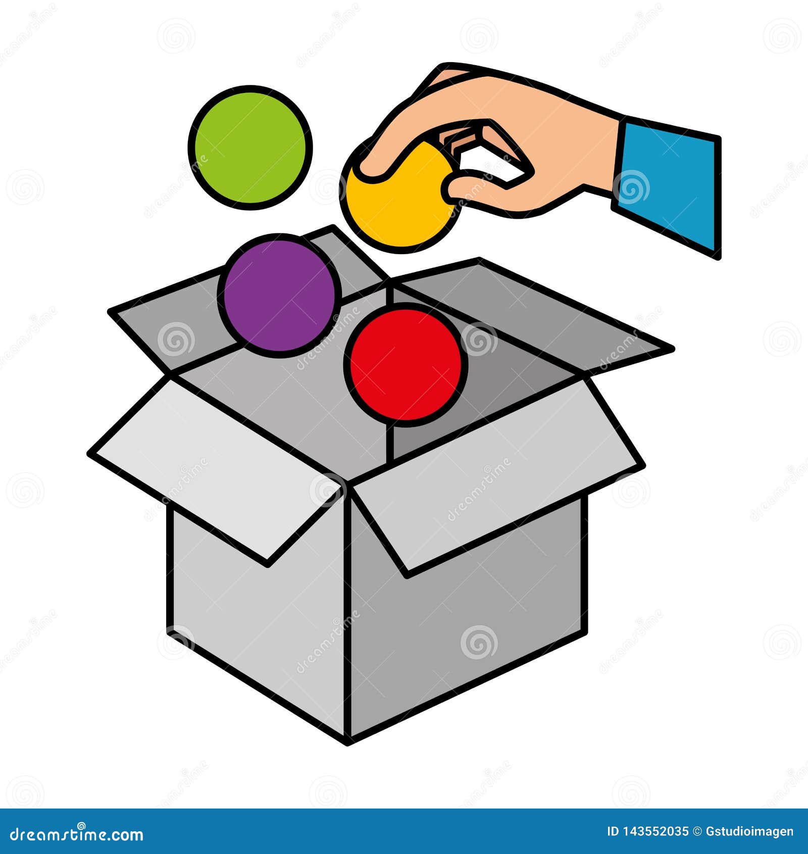 Hand Insert Ball in Box Carton Stock Vector - Illustration of product ...