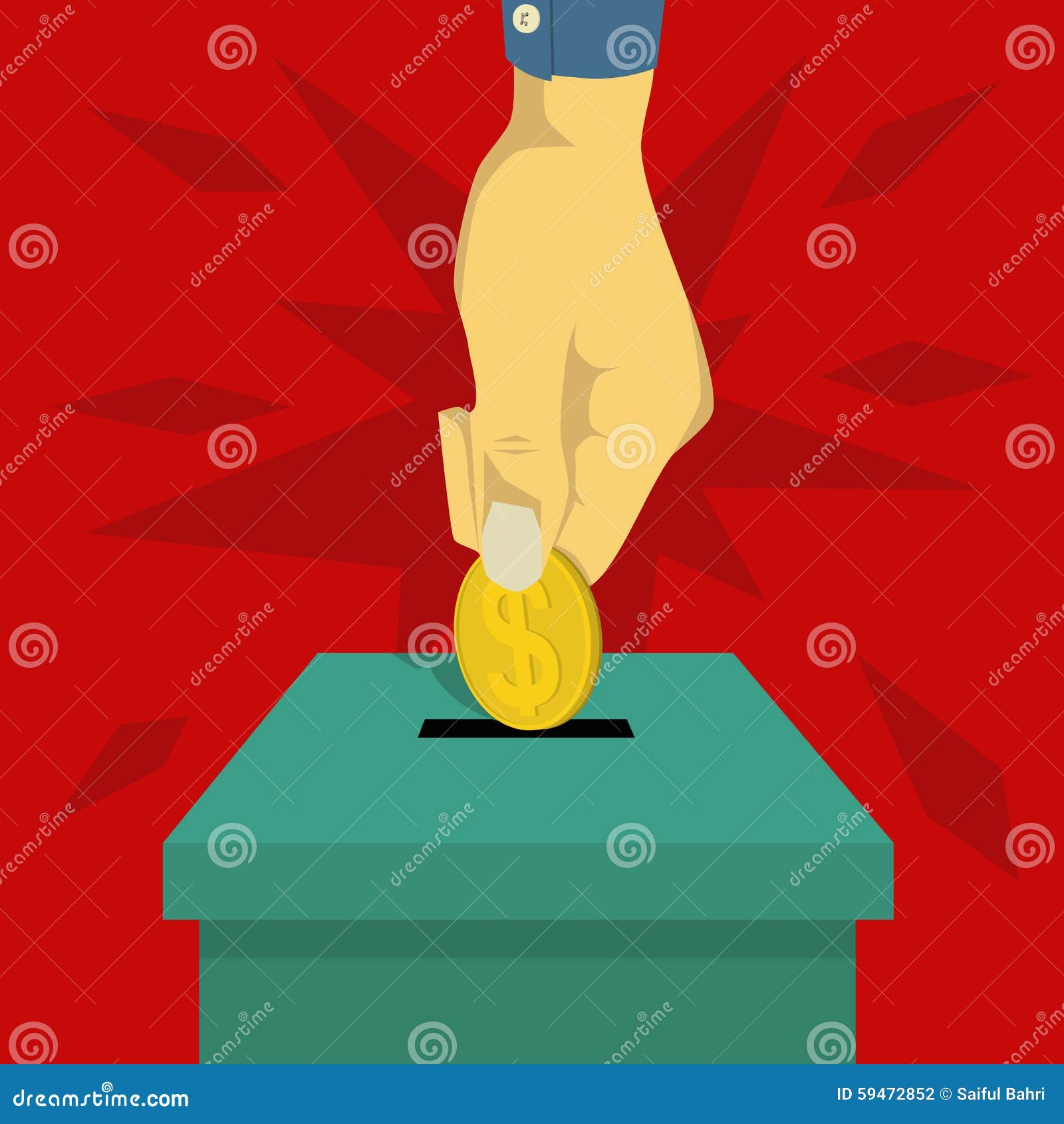 Hand Insert Coins Into A Charity Box Stock Vector - Illustration of ...