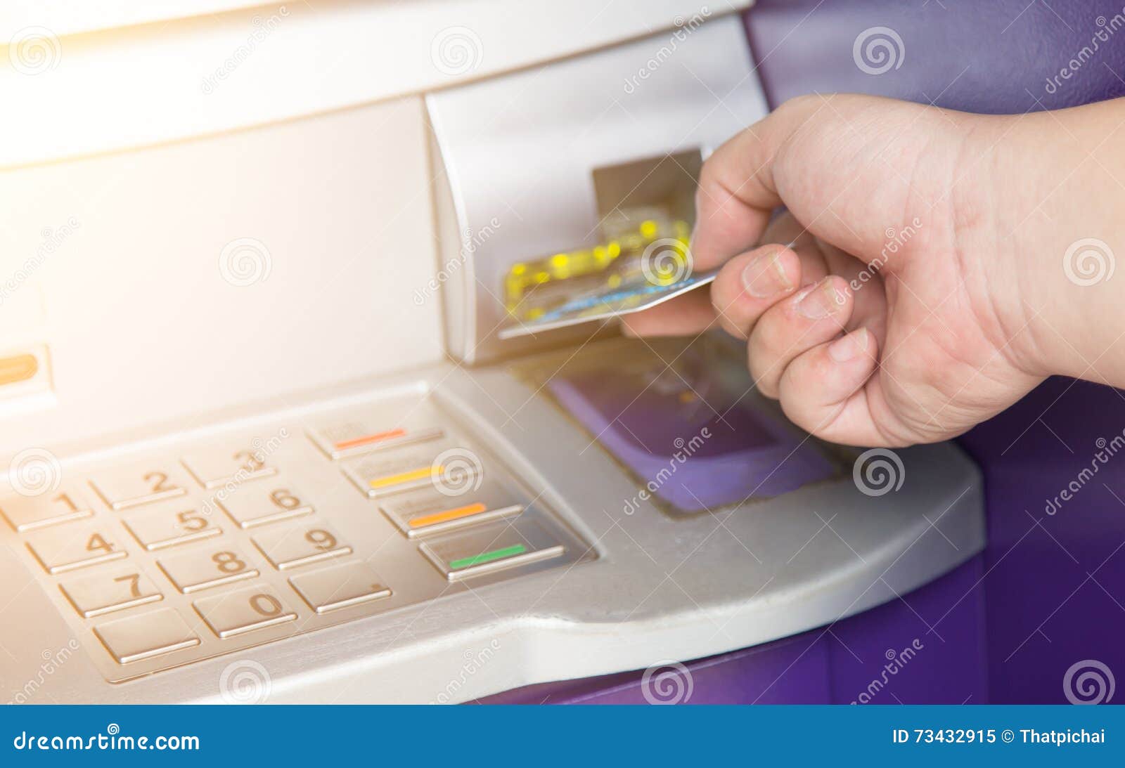 Hand Inserting ATM Credit Card into Bank Machine Stock Image - Image of ...