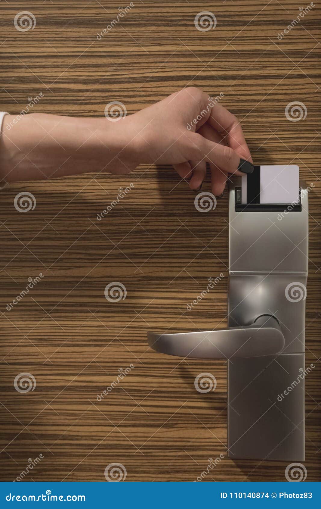 A Hand Inserting Keycard in the Electronic Lock Stock Photo - Image of ...