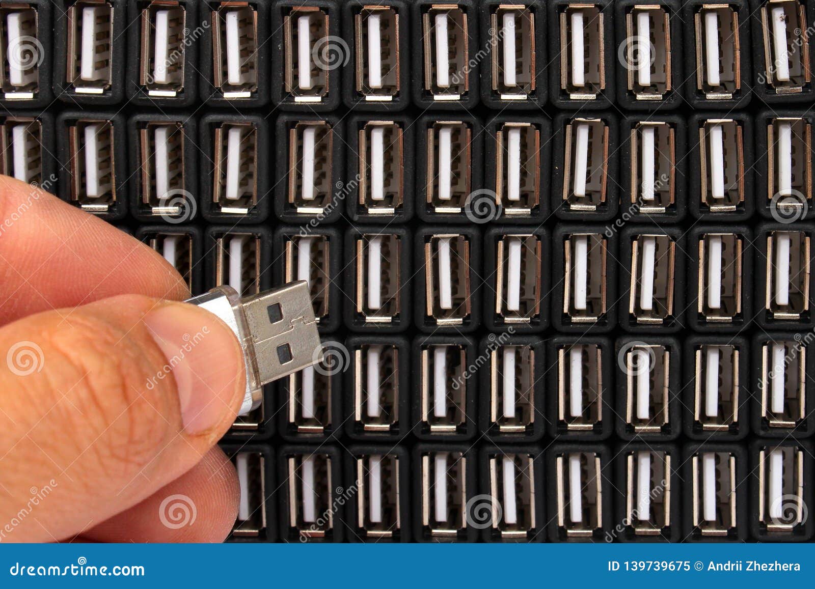 Hand Inserting USB Flash Drive in One of Many Sockets Stock Image ...