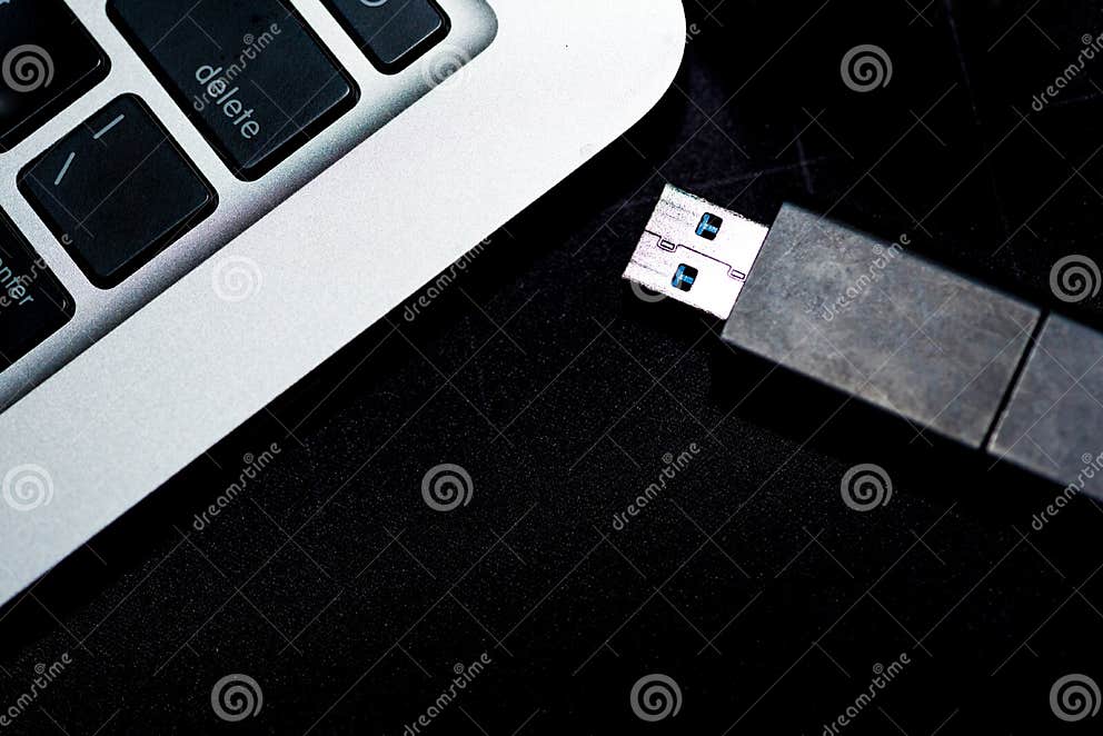 Hand Inserting USB Flash Memory Drive Plugged into a Computer Laptop ...