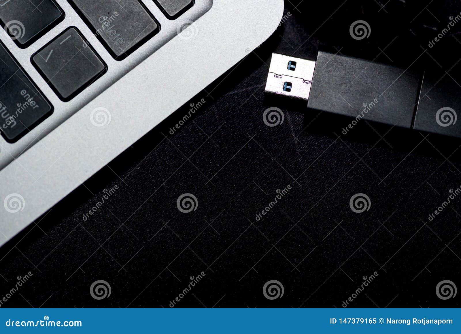 Hand Inserting USB Flash Memory Drive Plugged into a Computer Laptop ...