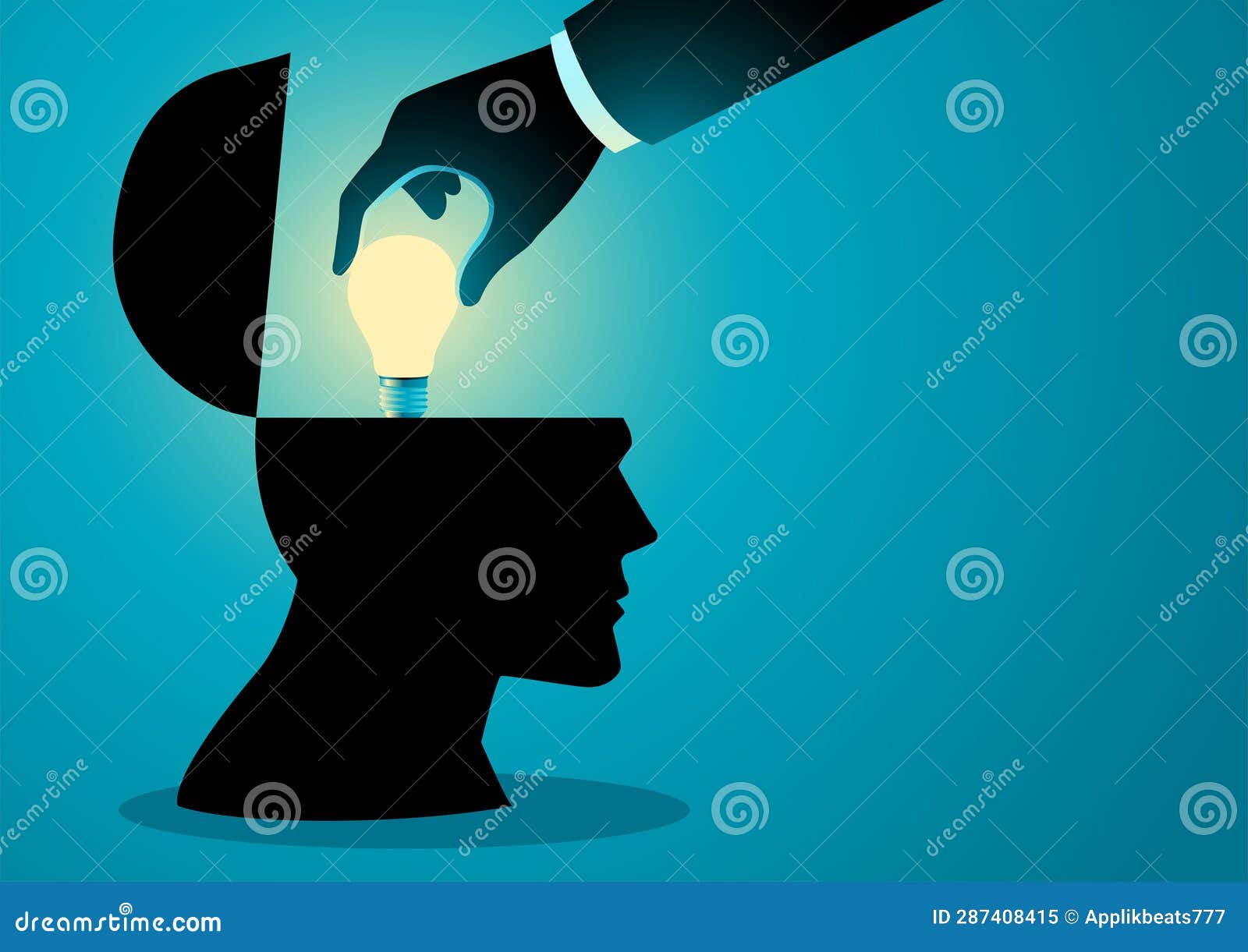 Hand Installing Light Bulb on Human Head Stock Illustration ...