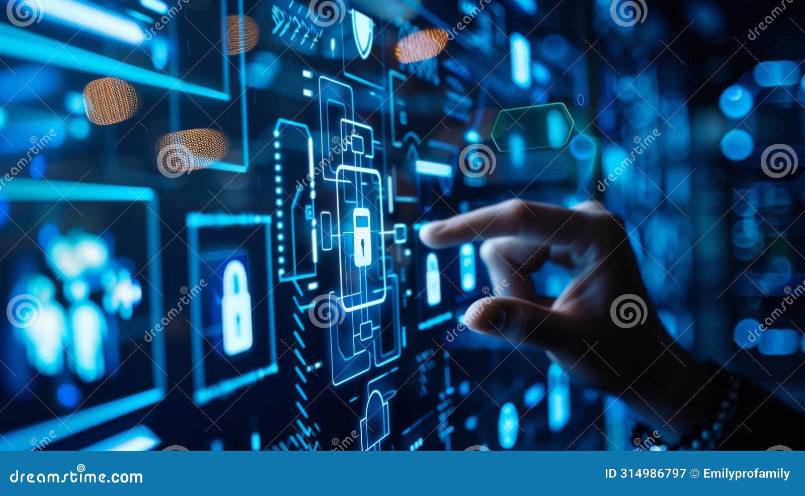 Hand Interacting with Advanced Biometric Security System Stock Image ...