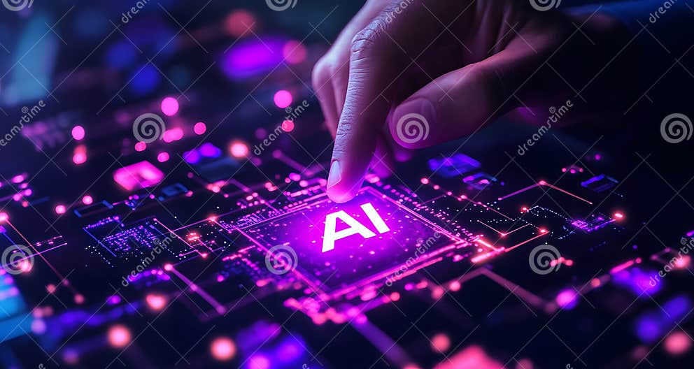 Hand Interacting with AI Interface on Futuristic Digital Screen ...