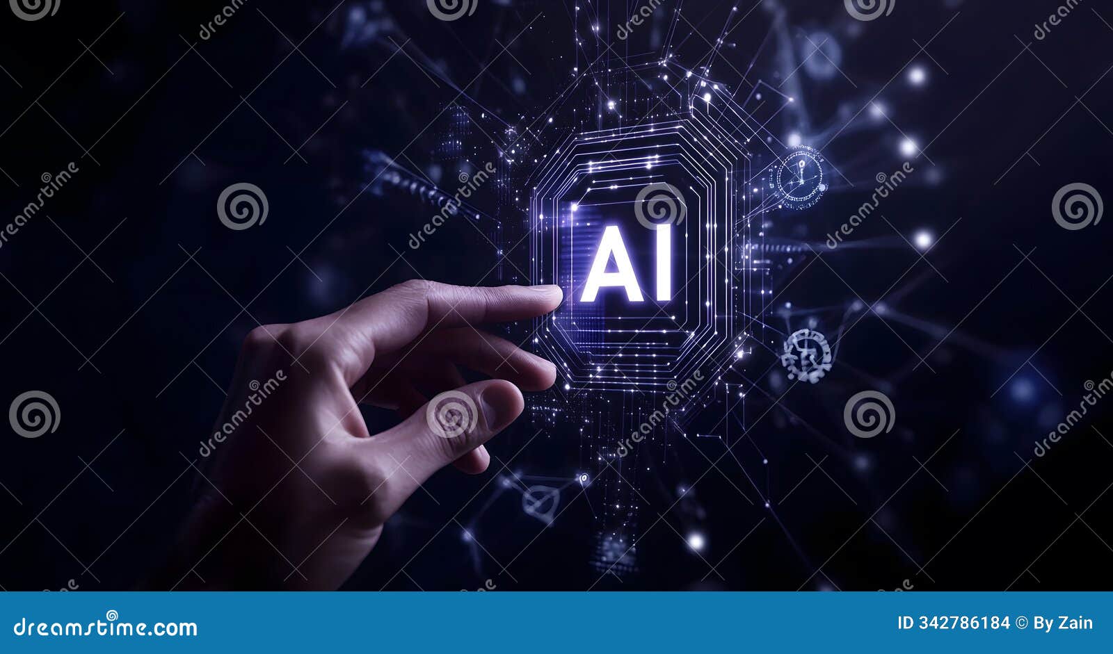 Hand Interacting with AI Interface on Futuristic Digital Screen ...