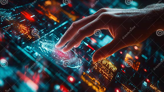 Hand Interacting with Biometric Interface Technology Stock Illustration ...