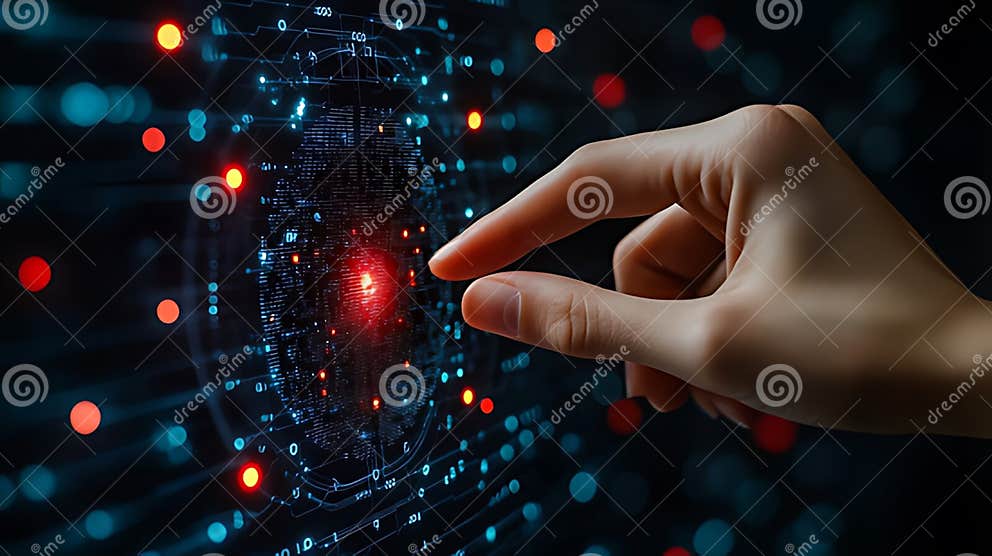 Hand Interacting with a Digital Brain Interface, Showing Data Points ...