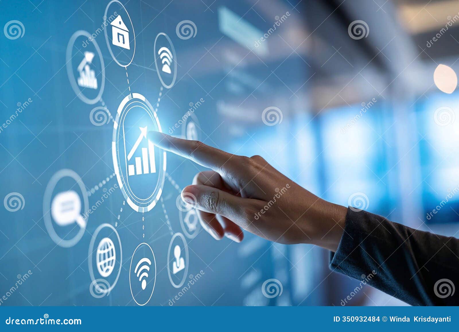 Hand Interacting with a Digital Business Analytics Dashboard Showing ...
