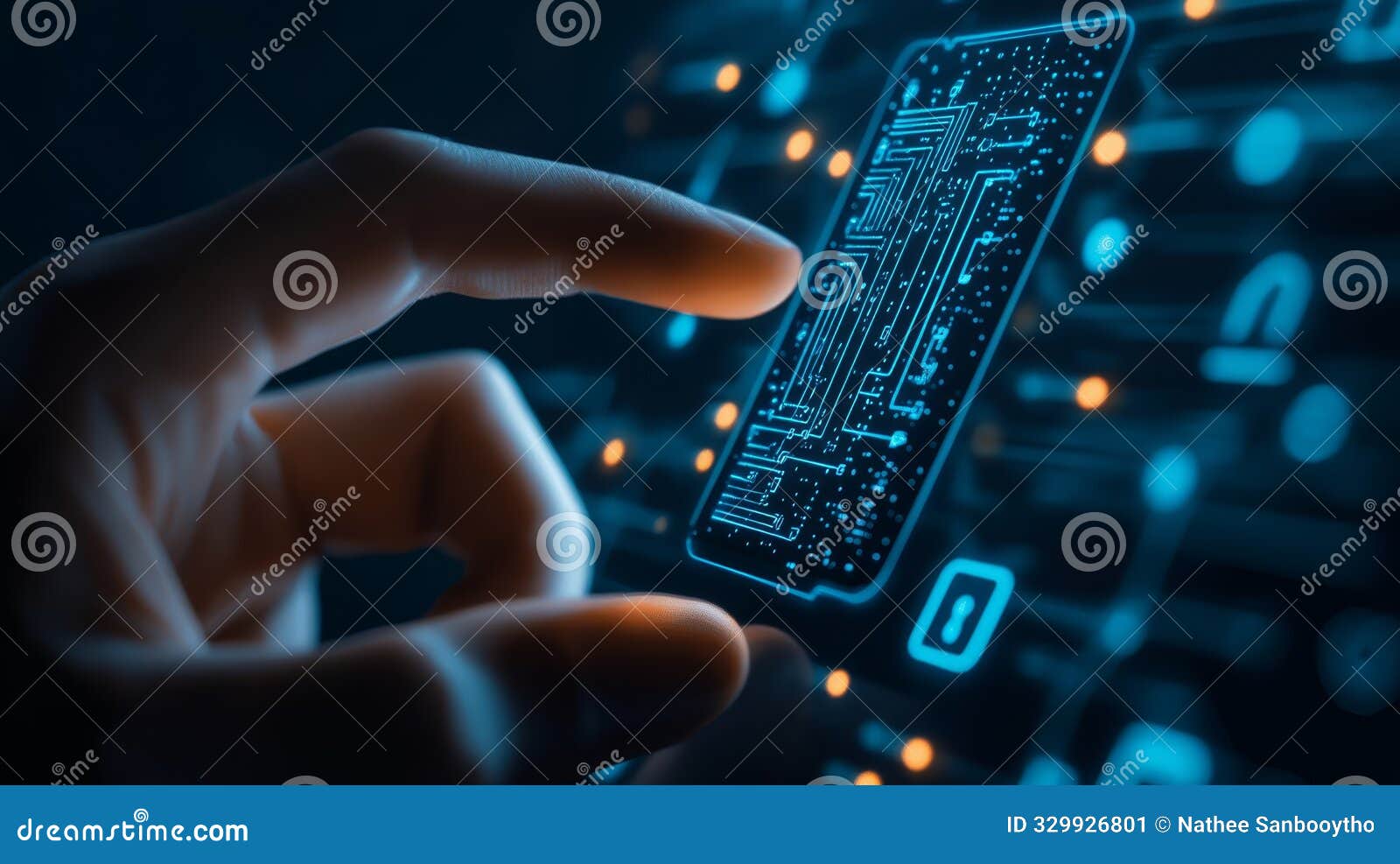 Hand Interacting with Digital Circuit Interface Stock Illustration ...