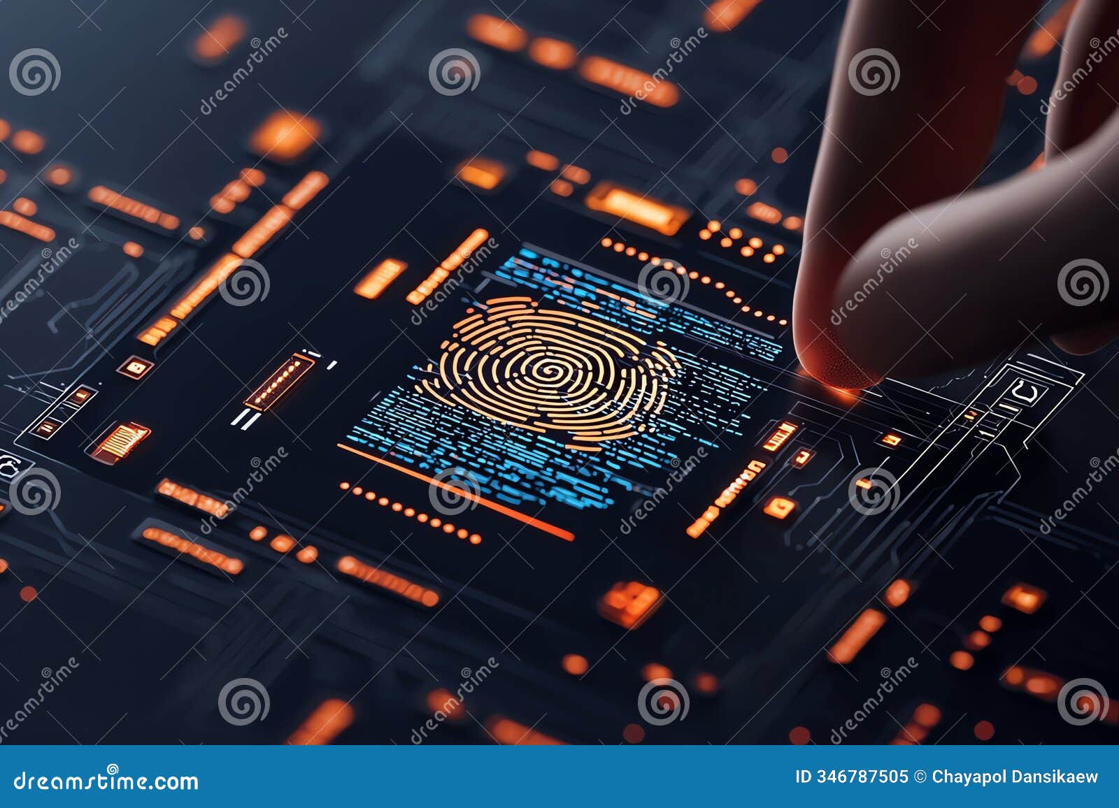 Hand Interacting with a Digital Fingerprint Scanner on a Hightech ...