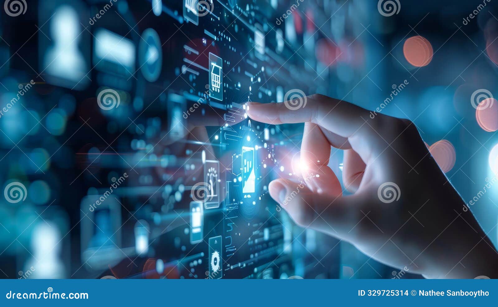 Hand Interacting With AI Cybersecurity Icons On A Dark Neon Background Royalty-Free Stock Image ...