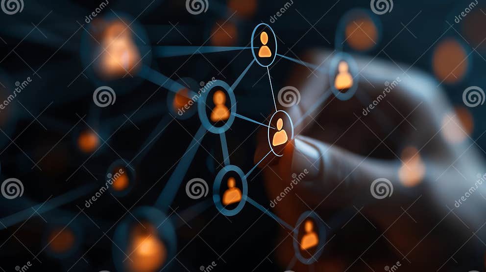 Hand Interacting with a Digital Network of Connections Representing ...