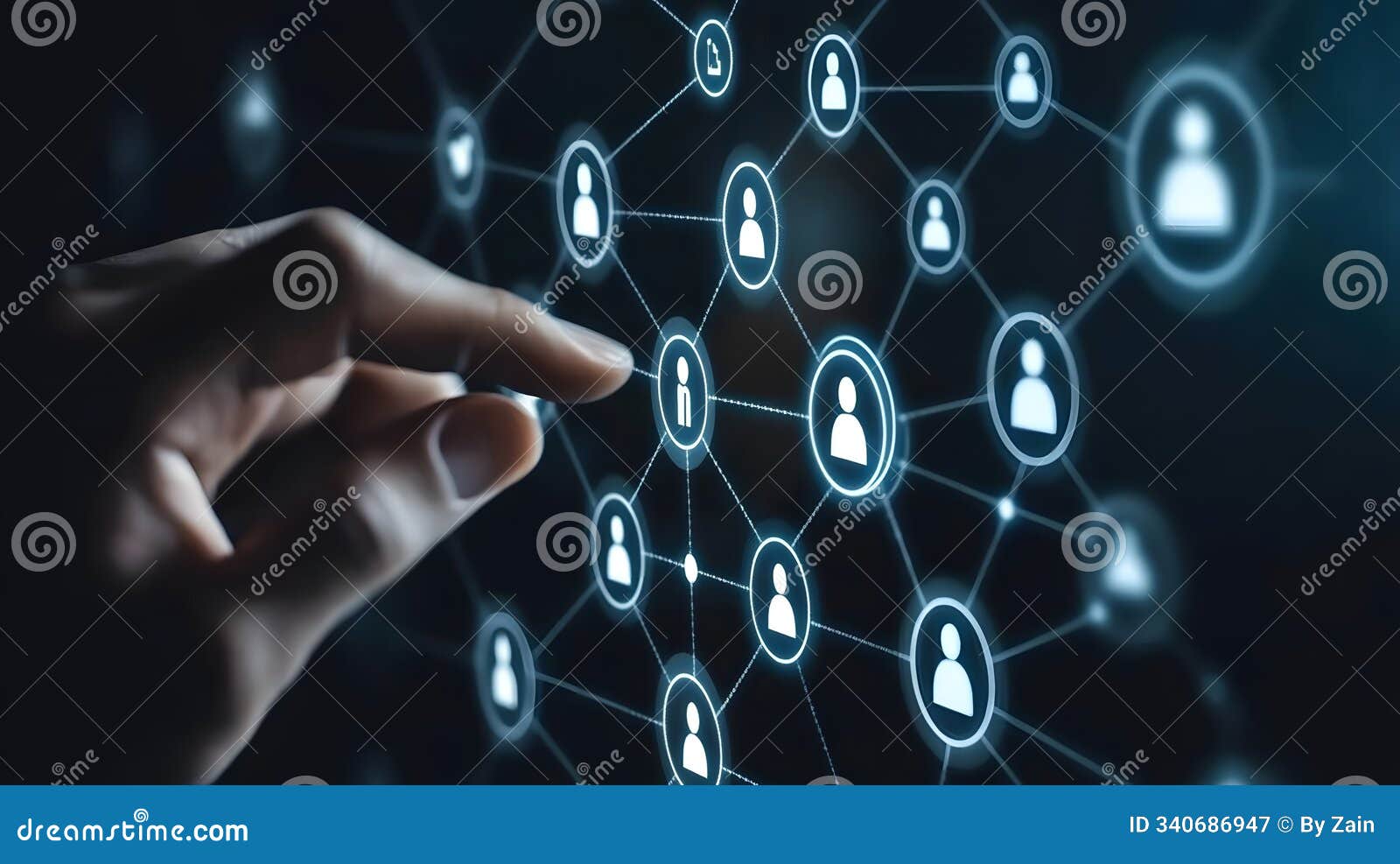 Hand Interacting with Digital Network of Human Icons, Social Media and ...