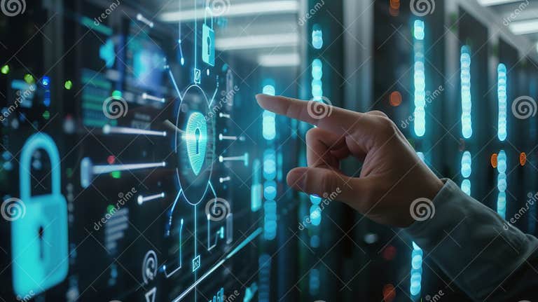 Hand Interacting with Digital Security Lock on Screen Stock ...