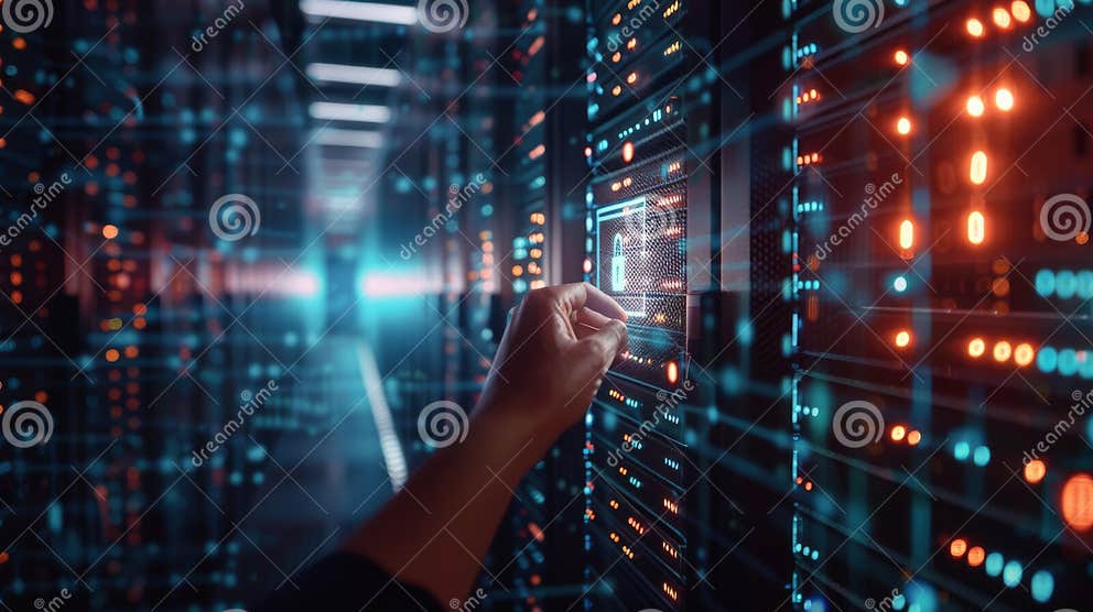 Hand Interacting with Digital Security Lock on Screen Stock Photo ...