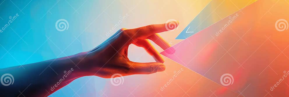Hand Interacting with a Digital Touchscreen with Abstract Colors ...